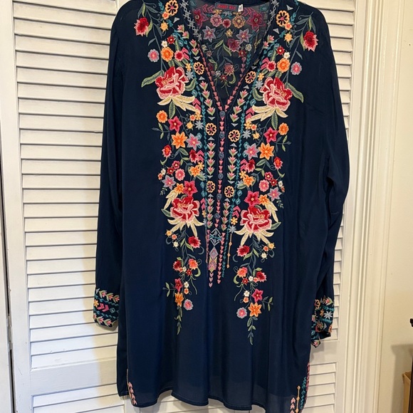 Johnny Was | Tops | Johnny Was Navy Floral Embroidered Tunic | Poshmark